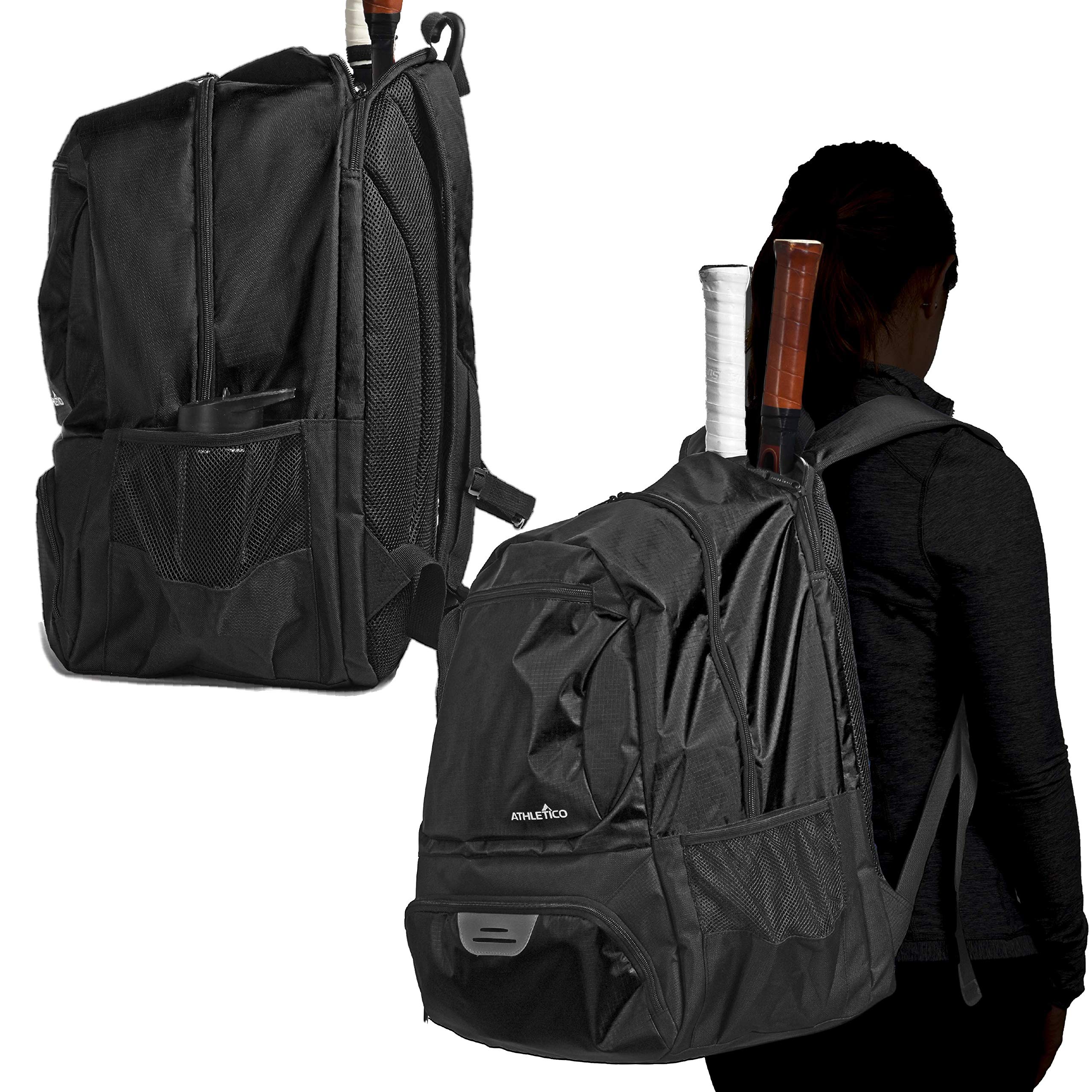 Athletico Premier Tennis Backpack - Tennis Bag Holds 2 Rackets in Padded Compartment | Separate Ventilated Shoe Compartment | Tennis Bags for Men or Women (Black)