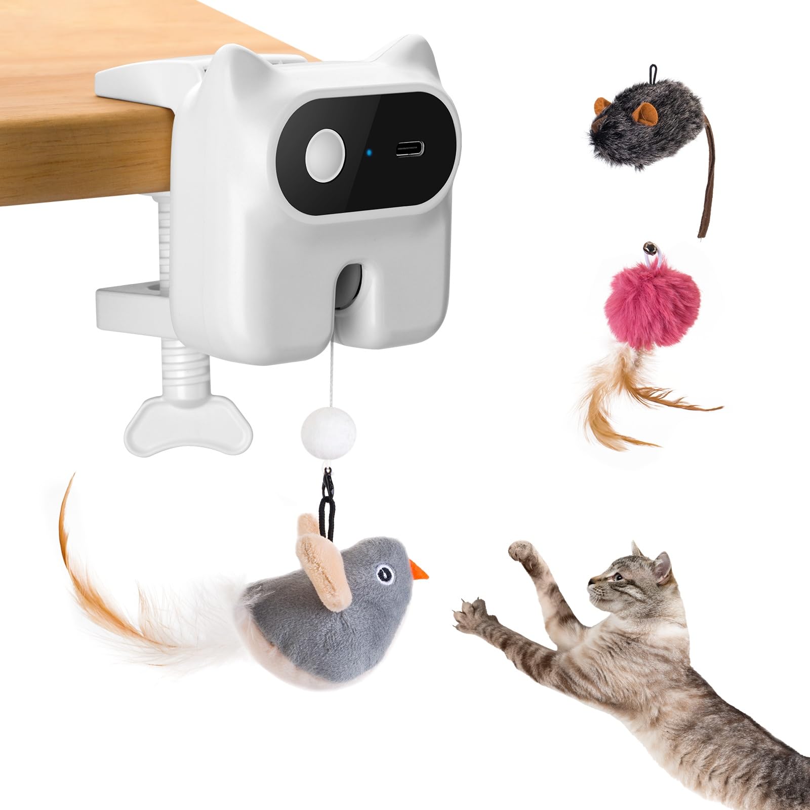 Cat Toys for Indoor Cats 2023 New Interactive Cat Feather Toy,【Chirping Bird/Mouse/Ball】 Stimulate Hunting, Rechargeable Automatic Cat Hanging Toy