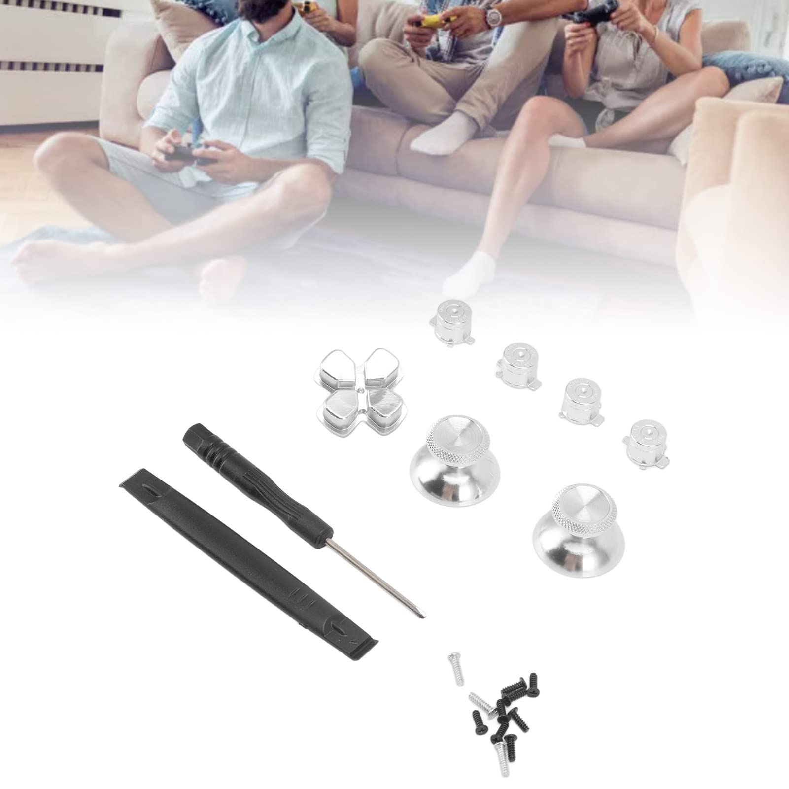 D Pad Replacements Kits, Practical Concave and Convex Design Game Controller Buttons Repair Kit Aluminum Alloy for Game Controller (Silver)