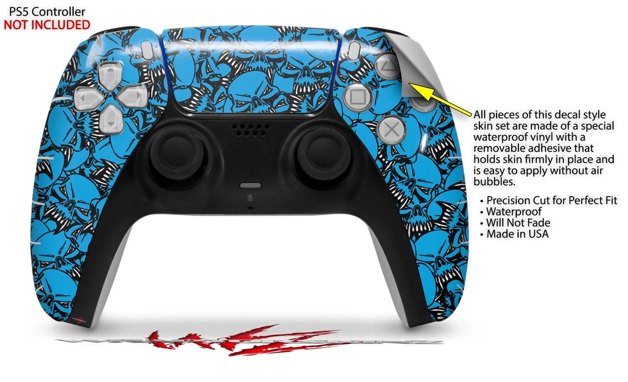 WraptorSkinz Skin Wrap compatible with Sony PS5 DualSense Controller Scattered Skulls Neon Blue (CONTROLLER NOT INCLUDED)
