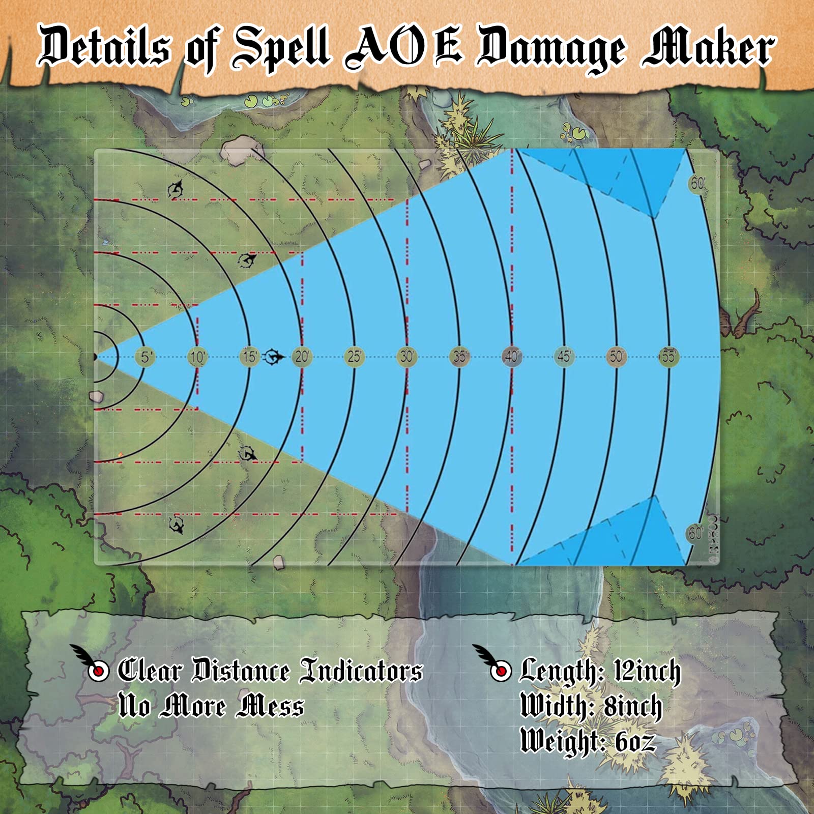 Byhoo Spell AOE Damage Template DND Area Effect Markers Upgraded 60ft AOE Area Damage Measure Tool Tabletop Game Mat Accessories for Dungeons and Dragons 5E Pathfinder