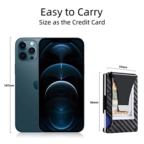 Comkey Minimalist Wallets for Men - Smart Carbon Fiber Wallet - RFID Blocking Front Pocket Credit Card Holder - Aluminum Metal Small Mens Wallets with Cash Strap