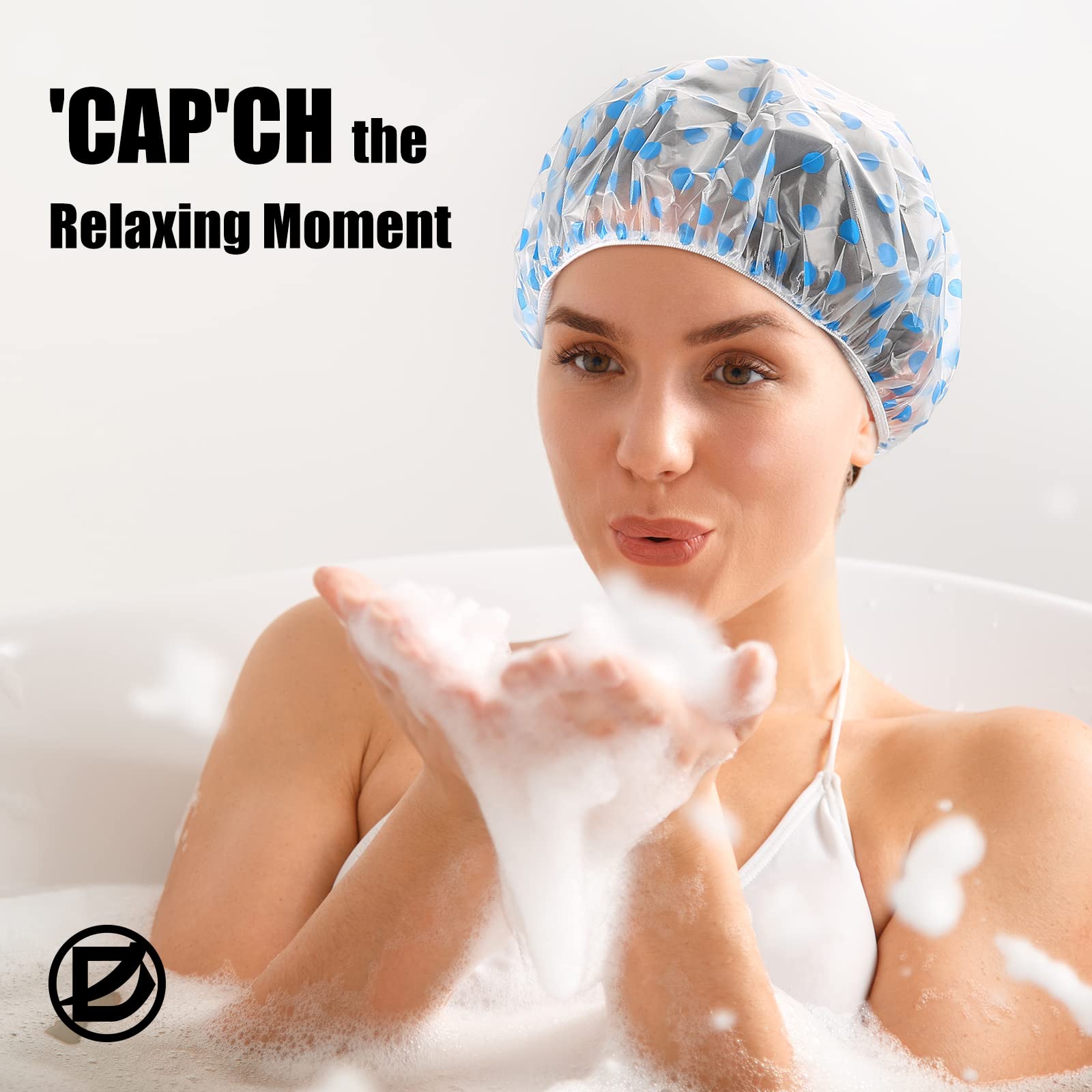 D Shower Caps for Women Reusable Waterproof, Plastic Bath Hair Cap, Elastic Band Shower Hat for Ladies Kids Spa Salon, 6 PC