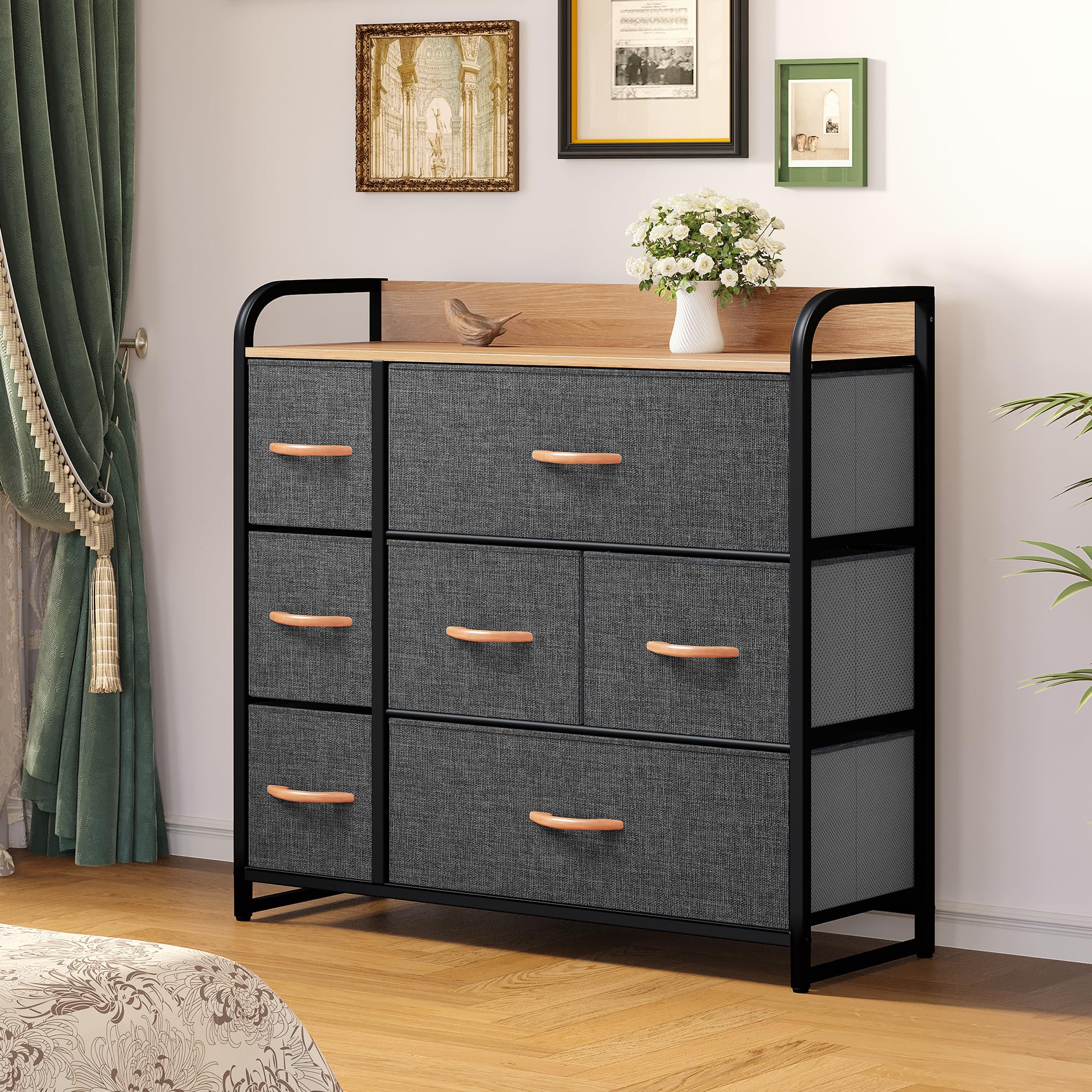 YITAHOME Dresser with 7 Drawers - Fabric Storage Tower, Organizer Unit for Bedroom, Living Room, Hallway, Closets - Sturdy Steel Frame, Wooden Top & Easy Pull Fabric Bins
