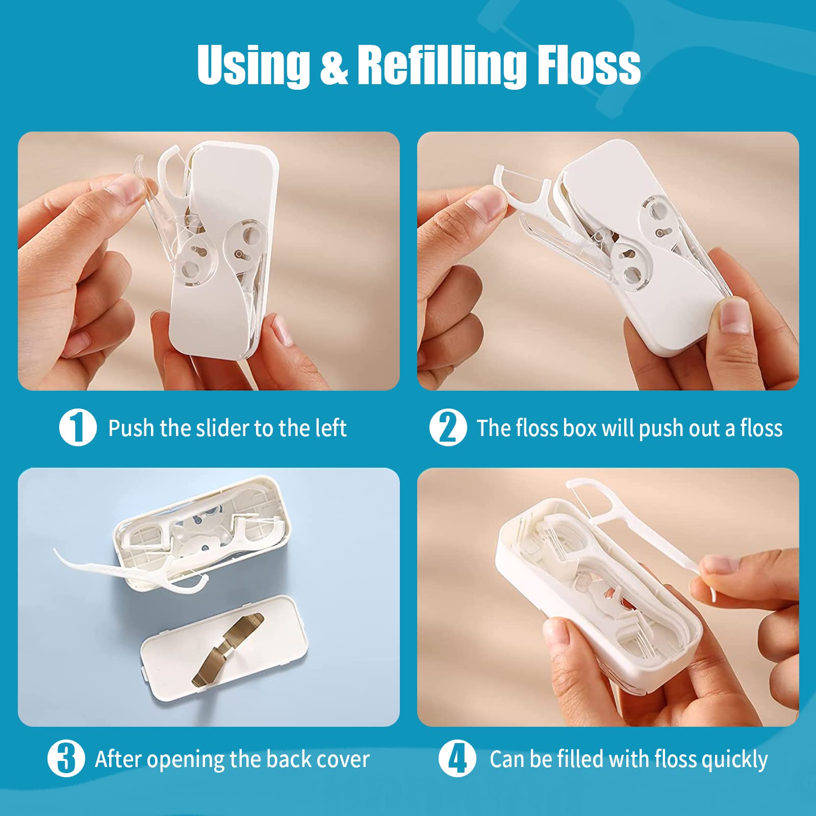 Dental Floss Portable Case Dental Floss Dispenser Automatic Dental Floss Picks Cases for Teeth Cleaning,Specialized Floss(Black+White)