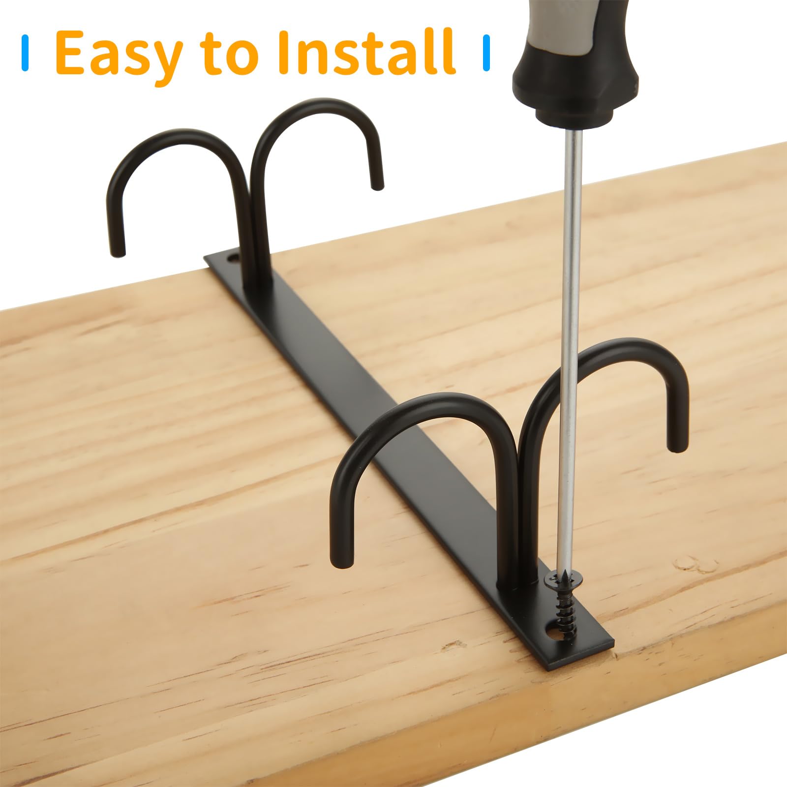 CYEAH 6 Pack Under Cabinet Mug Rack, Cabinet Hook Mug Holder - Hanging Coffee Cup Rack with 24 Hooks, Cup Organizer for Kitchen Cabinets and Storage Handing Coffee Cup Utensils Display, Black