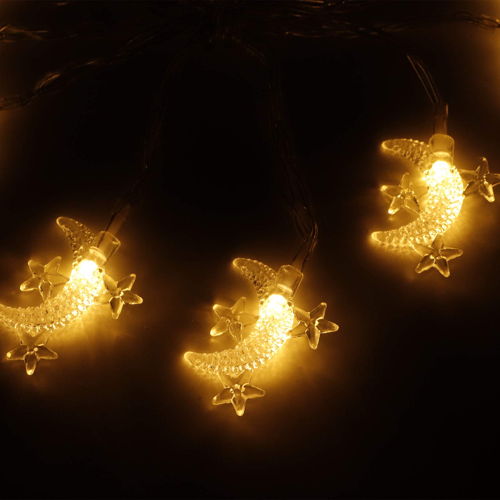 QiaNgshuAikj 3Pcs 10LED Light String, Moon Star Pull Cord Pendant Light, Battery Operated String Lights for Home Garden Courtyard Decoration