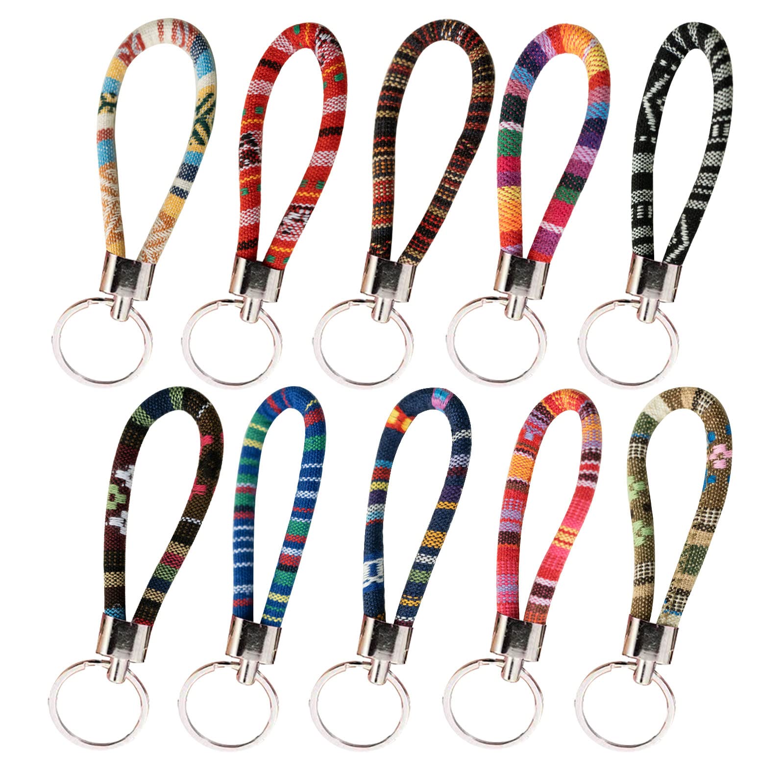 Boho Keychains for Women,10 PCS Handmade Surfer Lace Key Chains Women Cute Hippie Festival Decorative Accessories Short Landyard with Key Ring