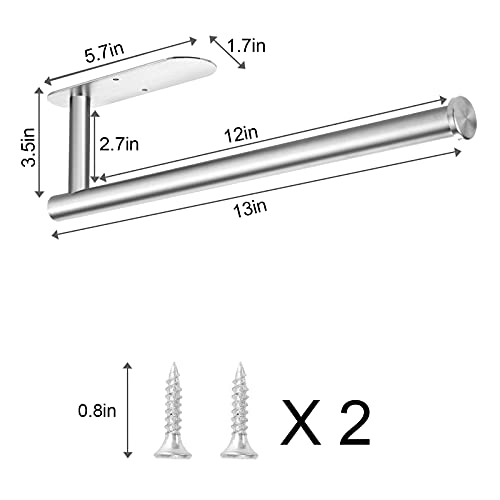 Paper Towel Holder Under Cabinet, Self Adhesive Wall Mount Paper Towel Rack, Towel Paper Bar for Kitchen, Pantry, Sink, Bathroom, SUS304 Stainless Steel 13 inch (Silver, 1)