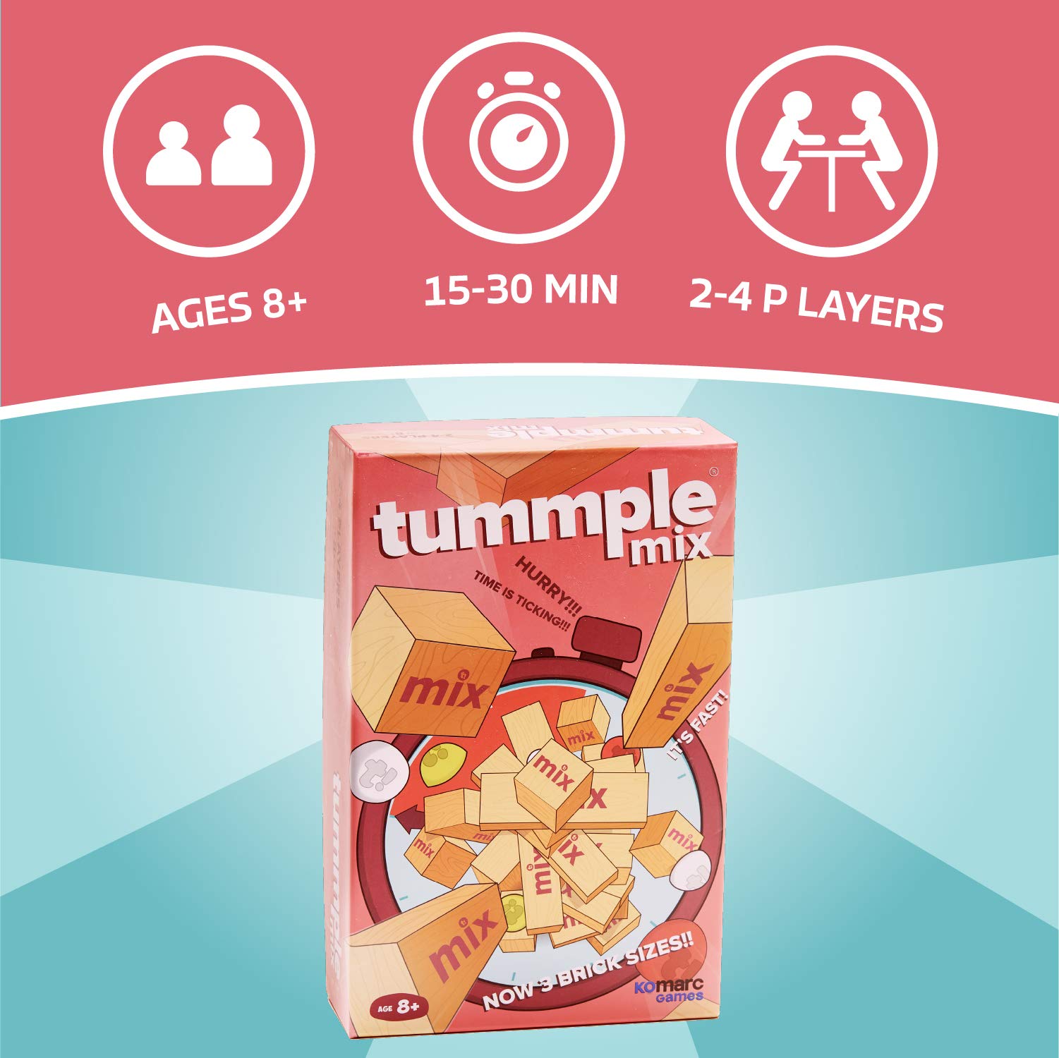 Tummple Mix - Wooden Block Stacking Tower Game β Fun Party Game & Family Board Game for Kids, Teens, & Adults β STEM Educational Game