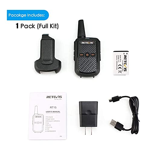 Retevis RT15 Rechargeable Walkie Talkies for Adults,Portable FRS Two-Way Radios Mini,VOX Lock USB Charging,for Outdoor Camping,Family Travel(1 Pack)