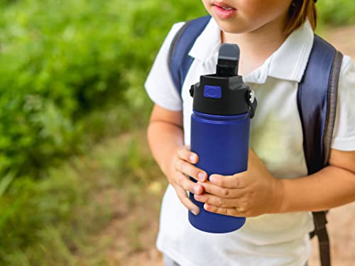 Hydraflow Hybrid Kids Water Bottle with Flip Straw Lid and Boot - Triple Wall Vacuum Insulated Water Bottle (14oz, Game Controller) Stainless Steel Metal Thermos, Reusable Leak Proof BPA-FREE
