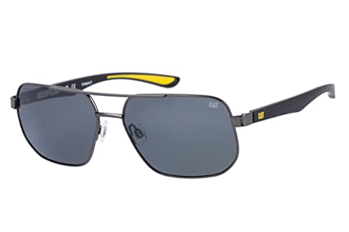 Caterpillar 8013 Men's Polarized Navigator Sunglasses, Matte Gunmetal/Rubberized Matte Black, 58 mm