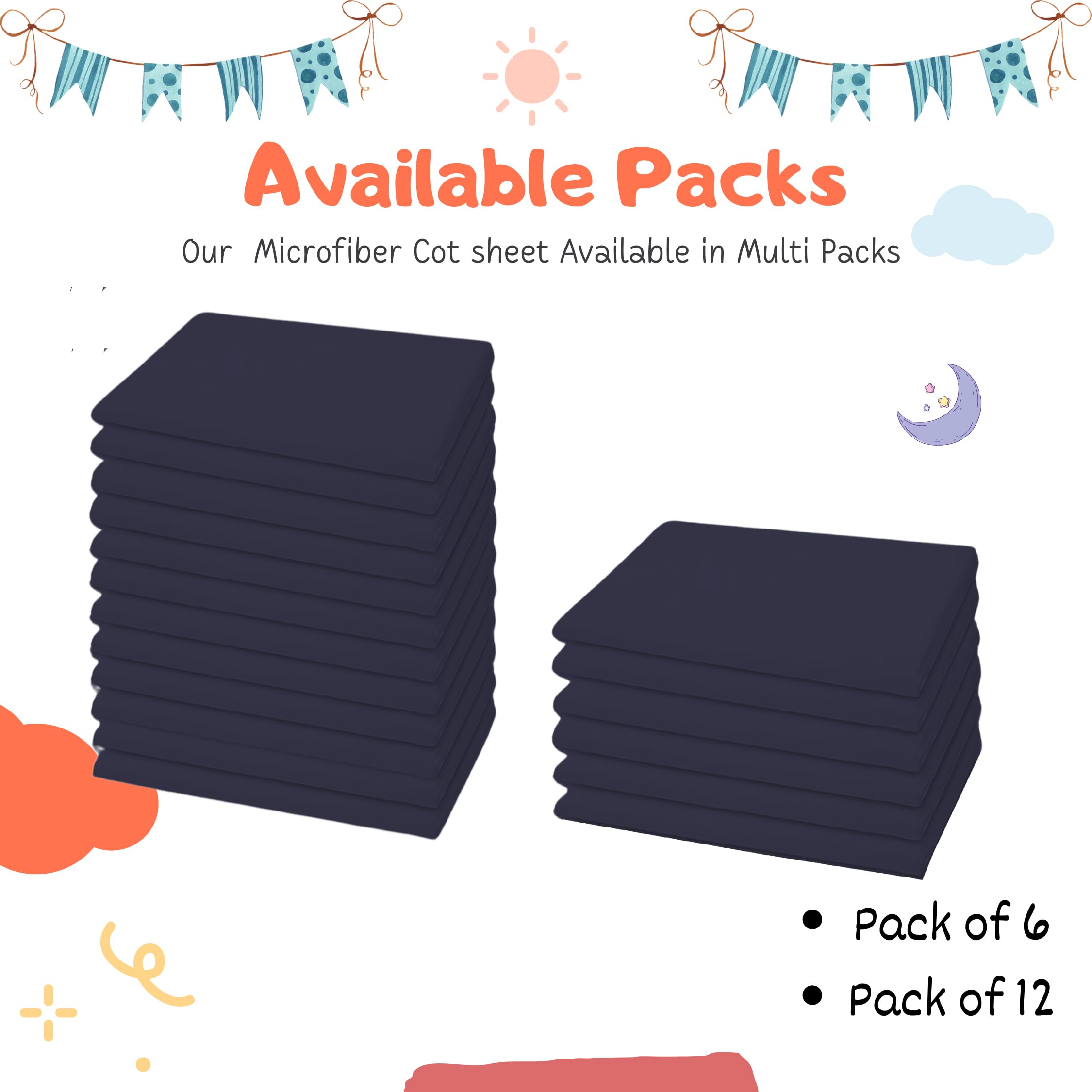 Lukeville Luxury Linen Cot Sheets for Daycare, Pre-School/Standard Size Daycare Cot Sheet 22" x 40" - Sleeping Cot Sheets - Breathable Microfiber Toddler Cot Bed Cover Sheet - (Pack of 6, Navy Blue)