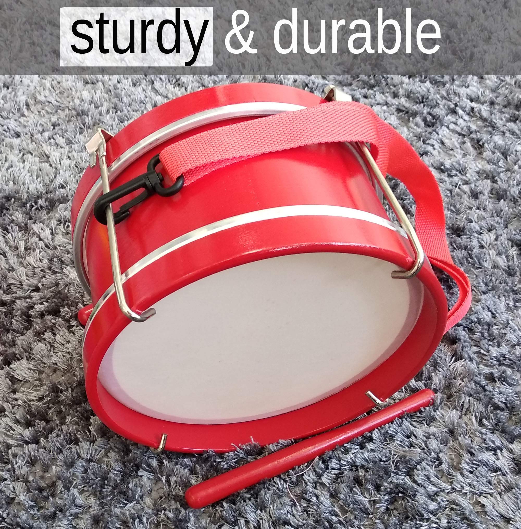 Tunable Marching Drum for Kids - Wooden Frame - Plastic Head, Wood Sticks - Adjustable Strap - 9-inch Snare Drum for Children