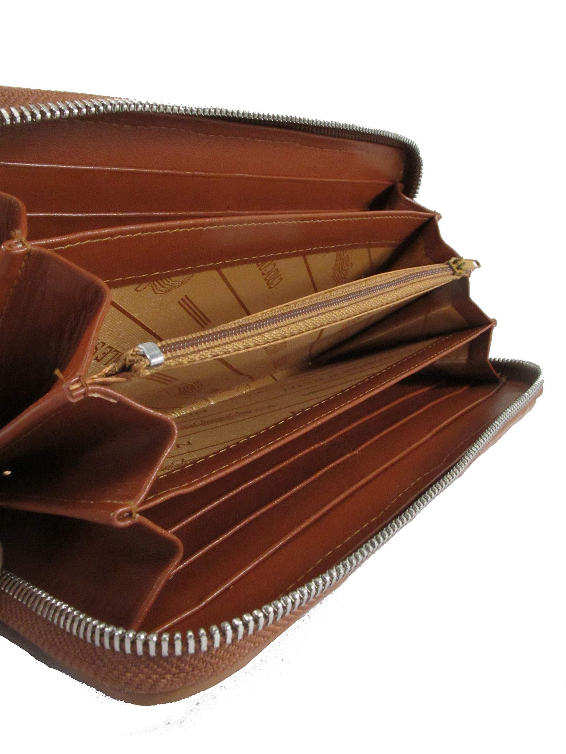 Pelgio Genuine Crocodile Backbone Skin Leather Zip Around Long Wallet (Tan Brown)