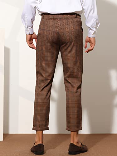 Lars Amadeus Brown Plaid Dress Pants for Men's Cropped Ankle Length Business Trousers 30