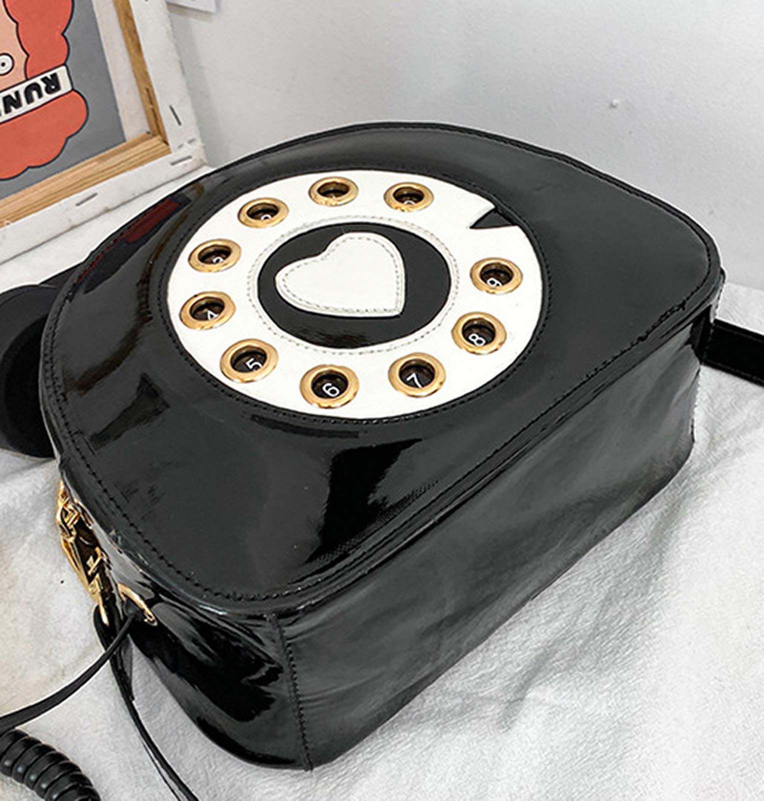 QZUnique Telephone Shoulder Bag Women Retro Cross Body Bag PU Leather Clutch Purse Chain Tote Bag