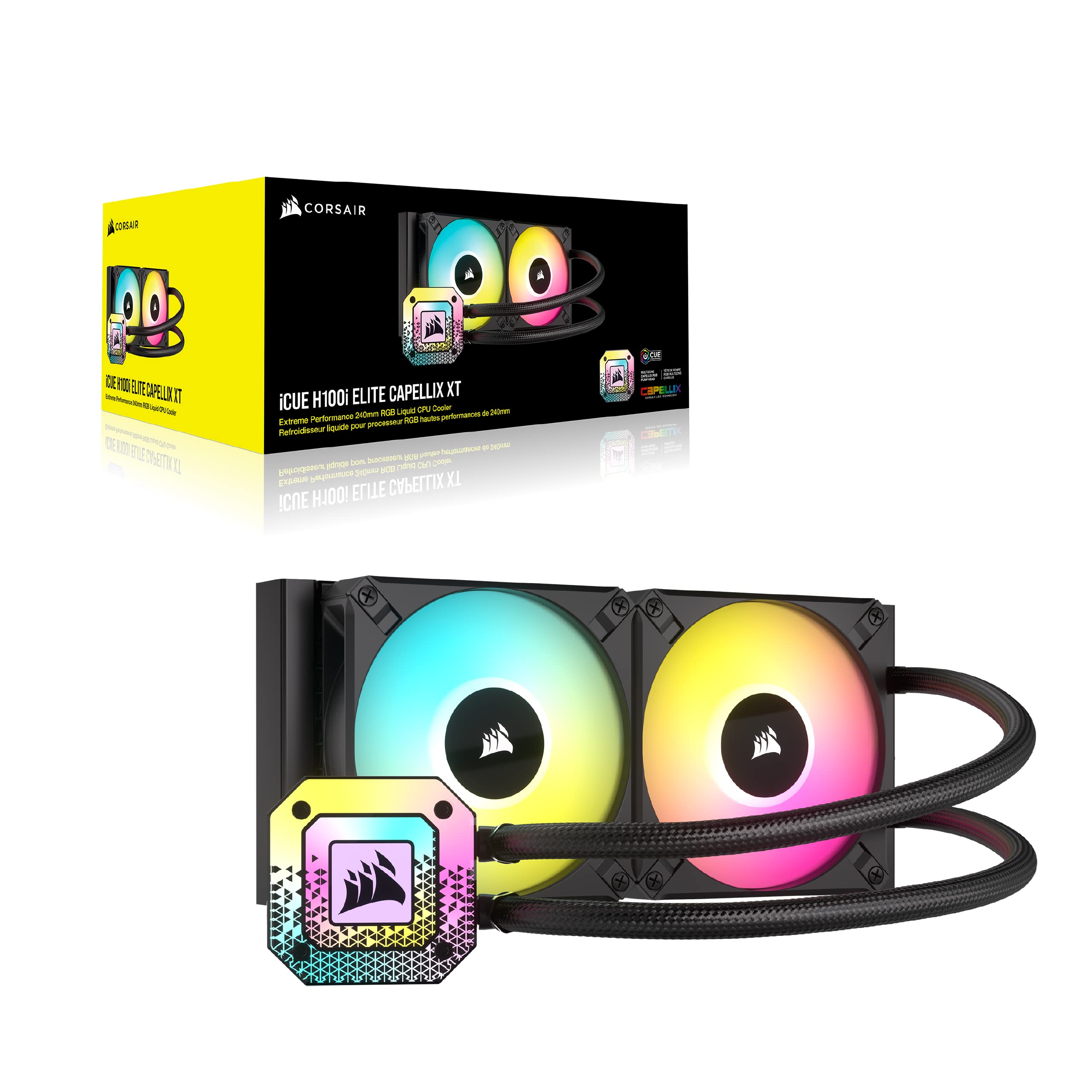 Corsair iCUE H100i Elite CAPELLIX XT Liquid CPU Cooler - Two AF120 RGB Elite Fans - 240mm Radiator - Intel® LGA 1700, 1200, 115X, 2066, AMD® AM5, AM4 - Included iCUE Commander CORE - Black