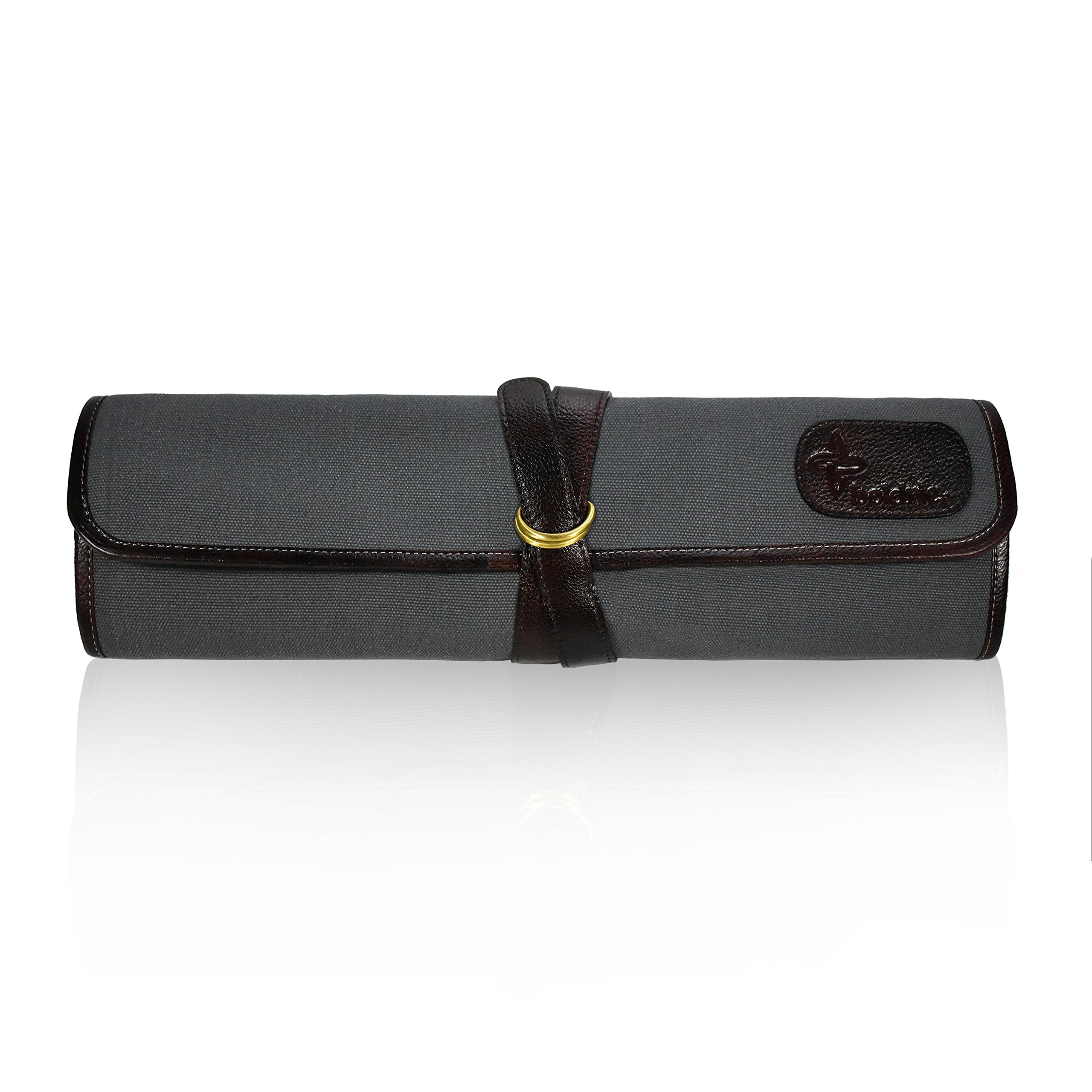 Boldric Cotton Canvas DD Hook Tie Chef Knife Bag – Professional Canvas Travel Roll Carrier Case With Water Buffalo Hide Trim - 7 Tool Holder Slots For Knives Pens Pencils Spoons (Abalone)
