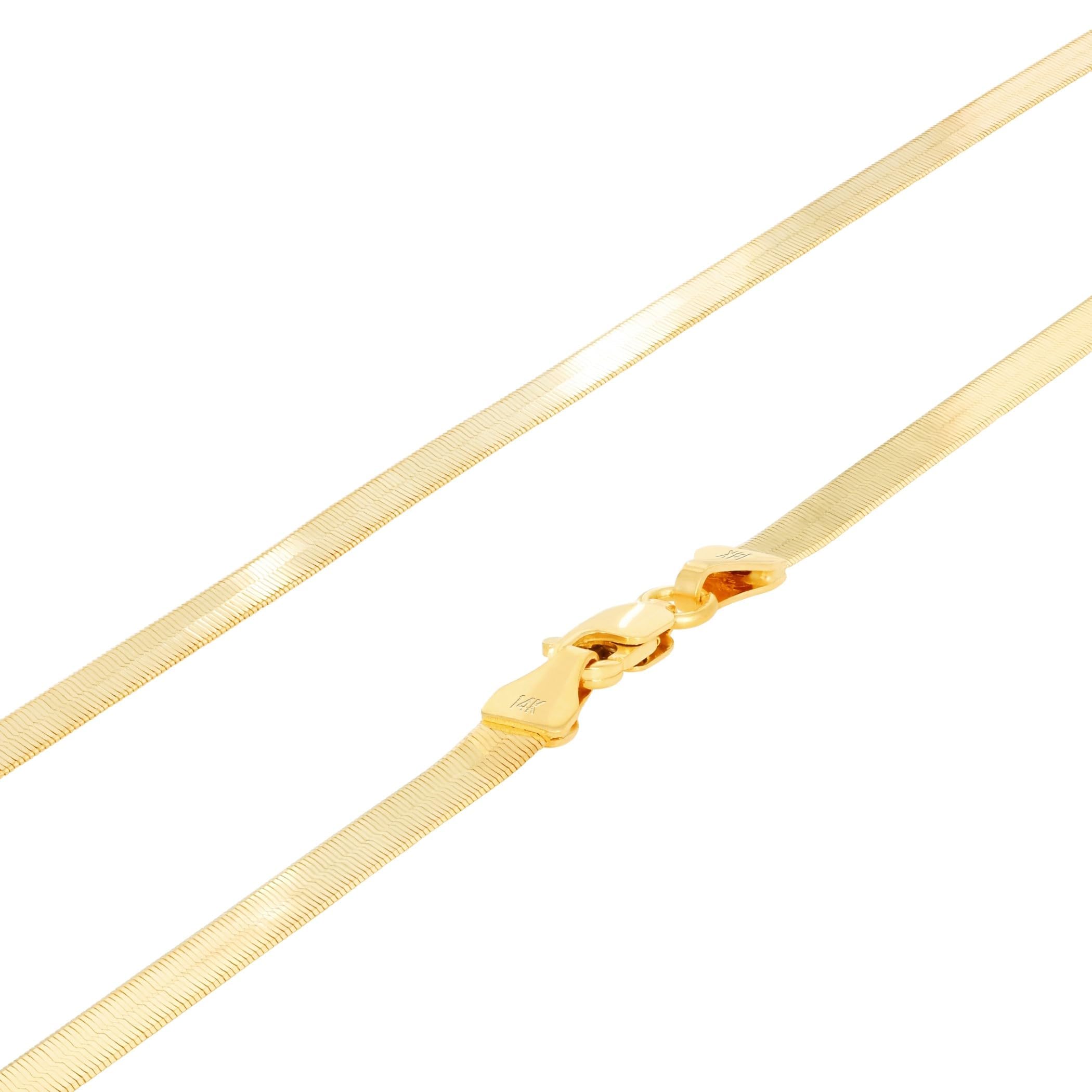 Nuragold 14k Yellow Gold 3mm Solid Herringbone Silky Flexible Chain Womens Necklace 14" 16" 18" 20" 22" 24"