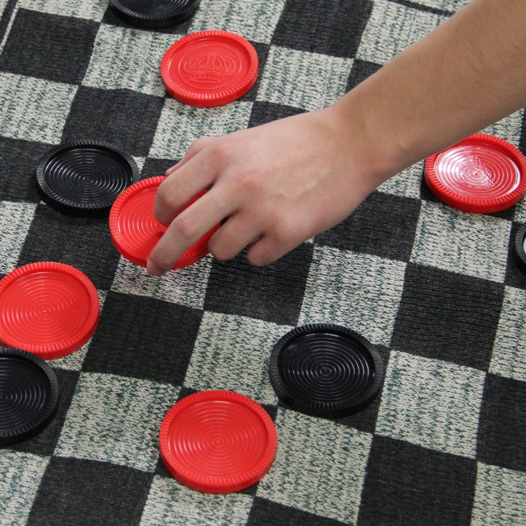 Lulu Home Jumbo Checkers, Giant 3-in-1 Checkers Game Rug Board Game Set, 2 Players