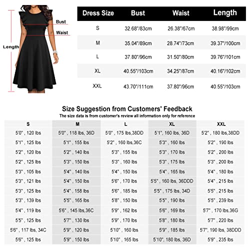 IHOT Women's Cocktail Dress Vintage Ruffle Floral Flared A Line Swing Casual Party Dresses with Pockets Navy Blue Large