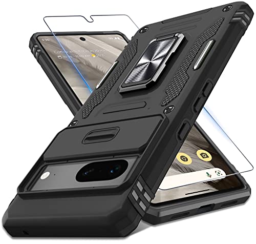 for Pixel 7 Case,Google Pixel 7 Case with Slide Camera Cover+Screen Protector (1 Pack),[Camera Protection] [Magnetic Rotate Kickstand] Military Grade Shockproof Heavy Duty Protective Cover-Black