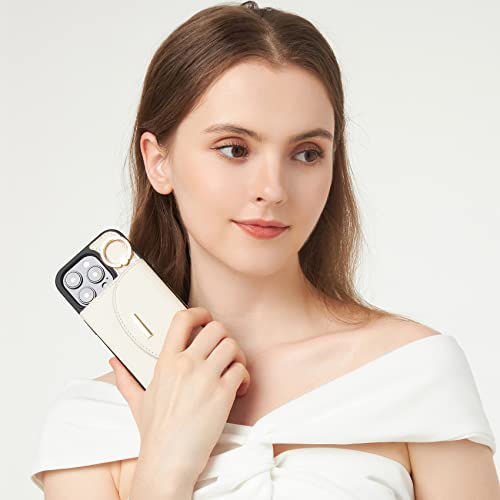 Keallce Case for iPhone 14 Pro Max 6.7'' 2022, Flip Wallet Case with Card Slots, Ring Stand Holder Kickstand, Folio Leather Protective Phone Cover for Women Compatible with iPhone 14 Pro Max 5G, Beige