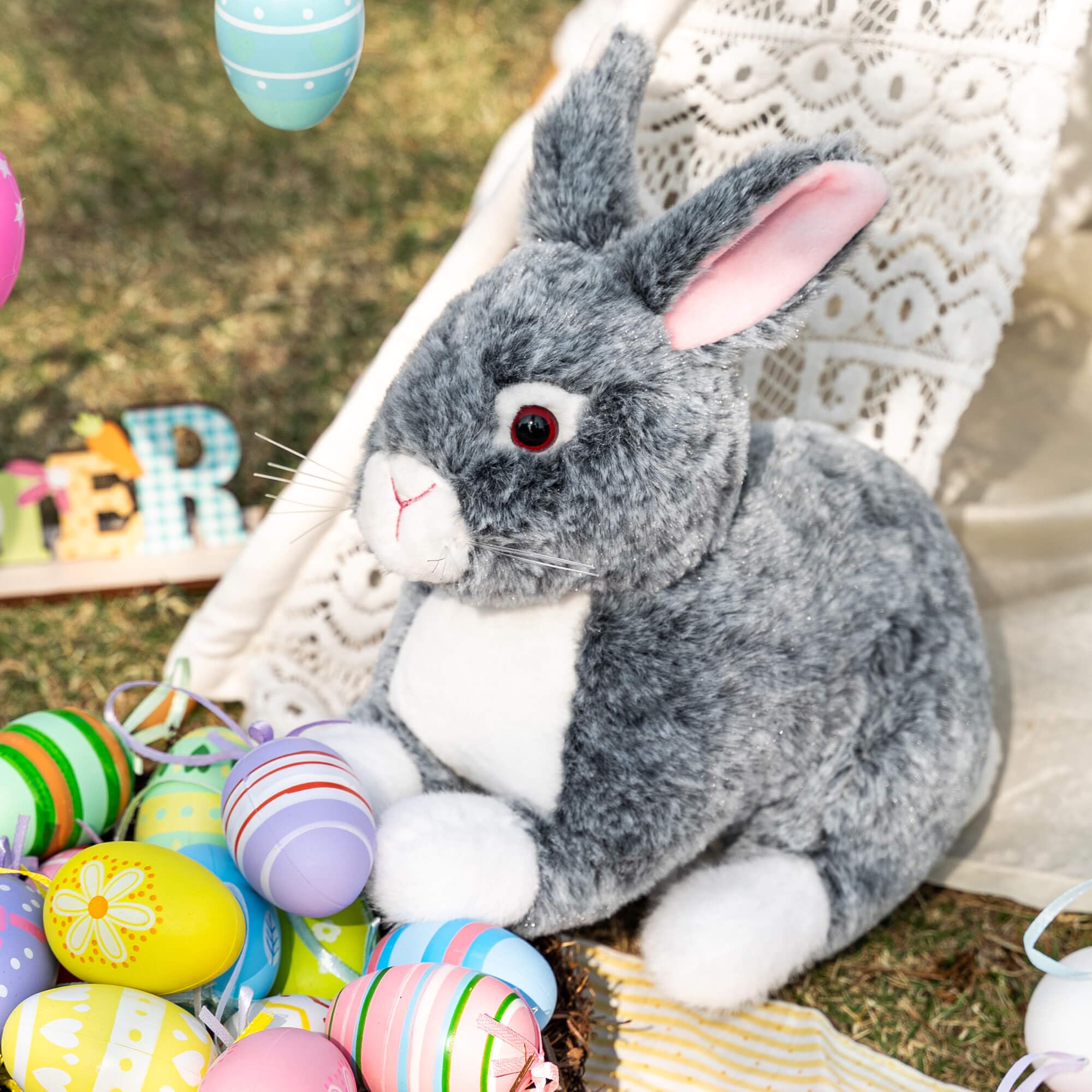 Lazada Easter Bunny Toy Stuffed Animal Realistic Rabbit Plush Toy Gray 9.5"