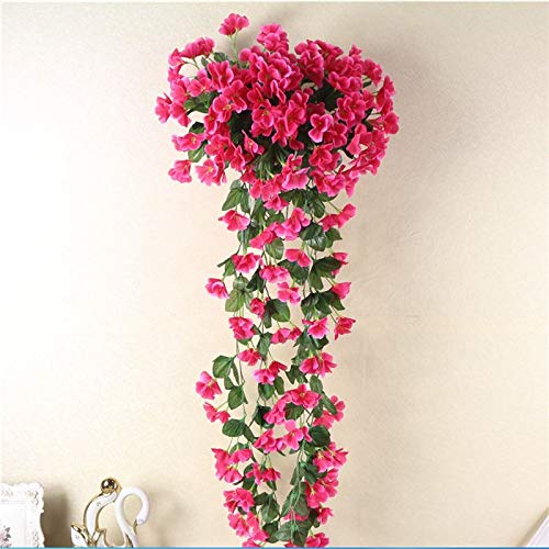 Meitan Artificial Violet Hanging Flower, Silk Violet Flower Garland Hanging Basket Decorative Plant Home Outdoor Wedding Arch Garden Wall Décor (2 pcs Rose Red)