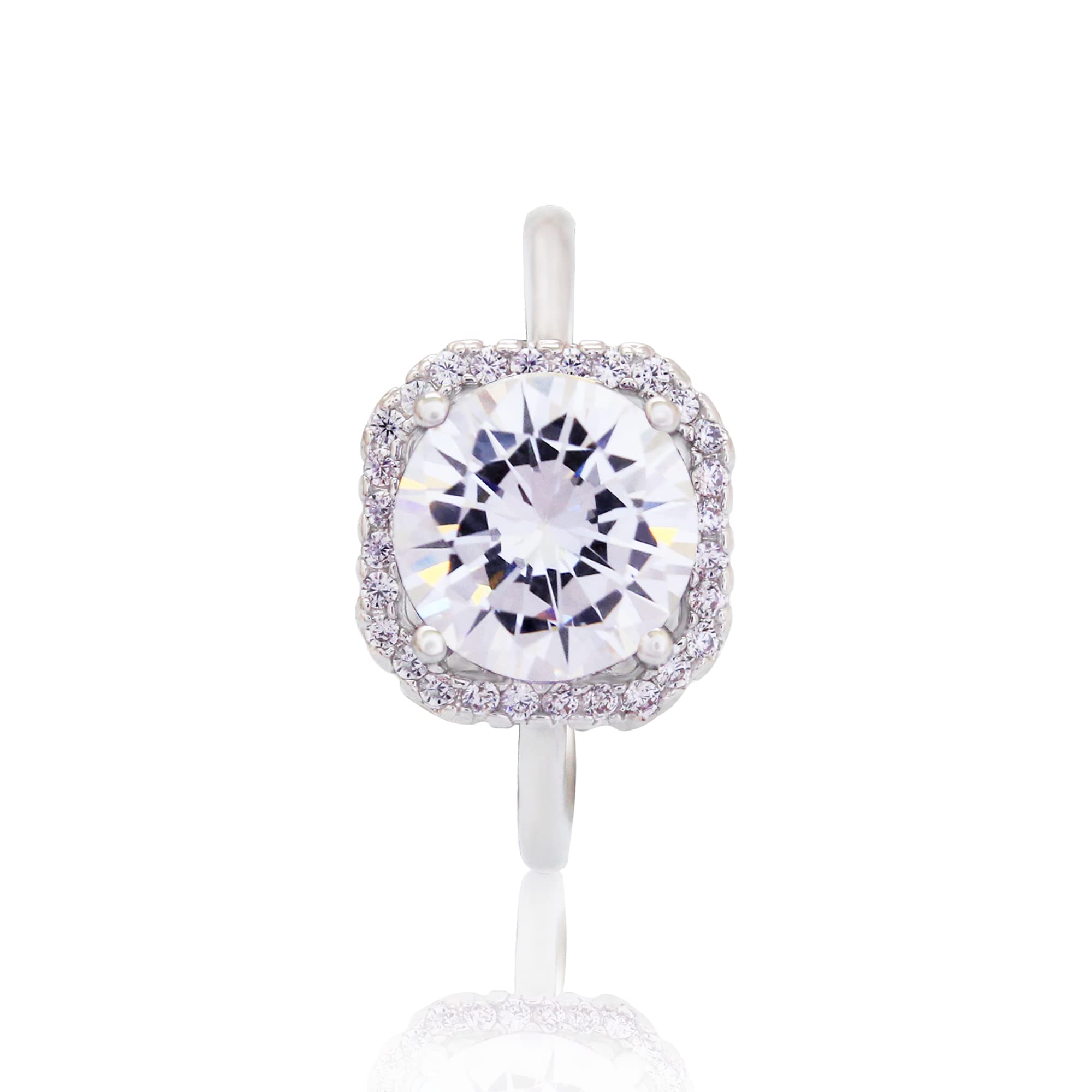 CHERUBIC Platinum Plated Sterling Silver Square Halo Ring For Women Crystal Cubic Zirconia Birthstone Rings Adjustable