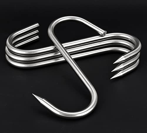 HONSHEN 8 Inch Meat Hook,8mm Heavy Duty S-Hooks Stainless Steel Meat Processing Butcher Hook (Meat Hooks 8inch8mm4p)