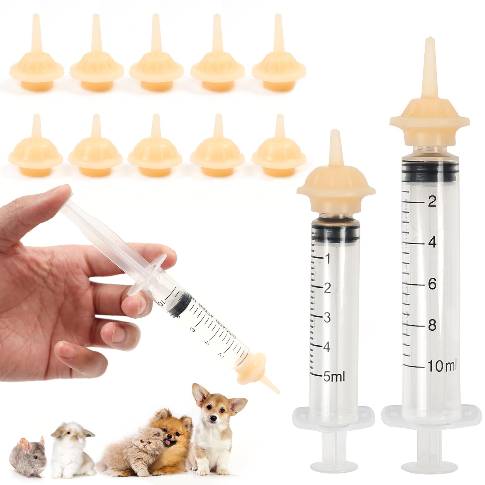 CZTNNZK Silicone Material Kitten Nipples for Nursing, Reusable Kitten Syringe for Feeding,Silicone Pacifier Suitable for Kittens, Puppies and Wild Animals. (Small)