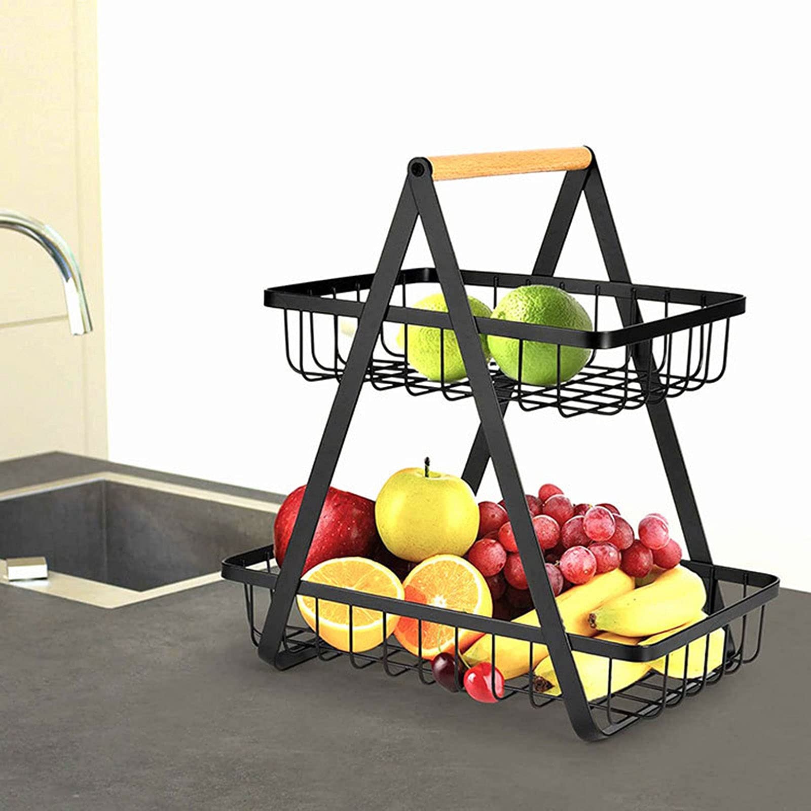 DEPILA Bread,Fruit Bowl 2-Layer Metal Iron Fruit Basket Bread Display Stand Vegetable Rack Household Rack (Color : White)