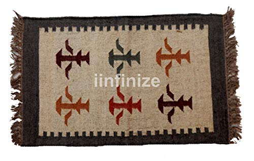 iinfinize Traditional Carpet Indian Designing Dhurrie Floor Mat Wool Jute Rug Runner Kilim Vintage Area Carpet Decorative Living Room Rug Runner Pooja Mat 2x3 Ft
