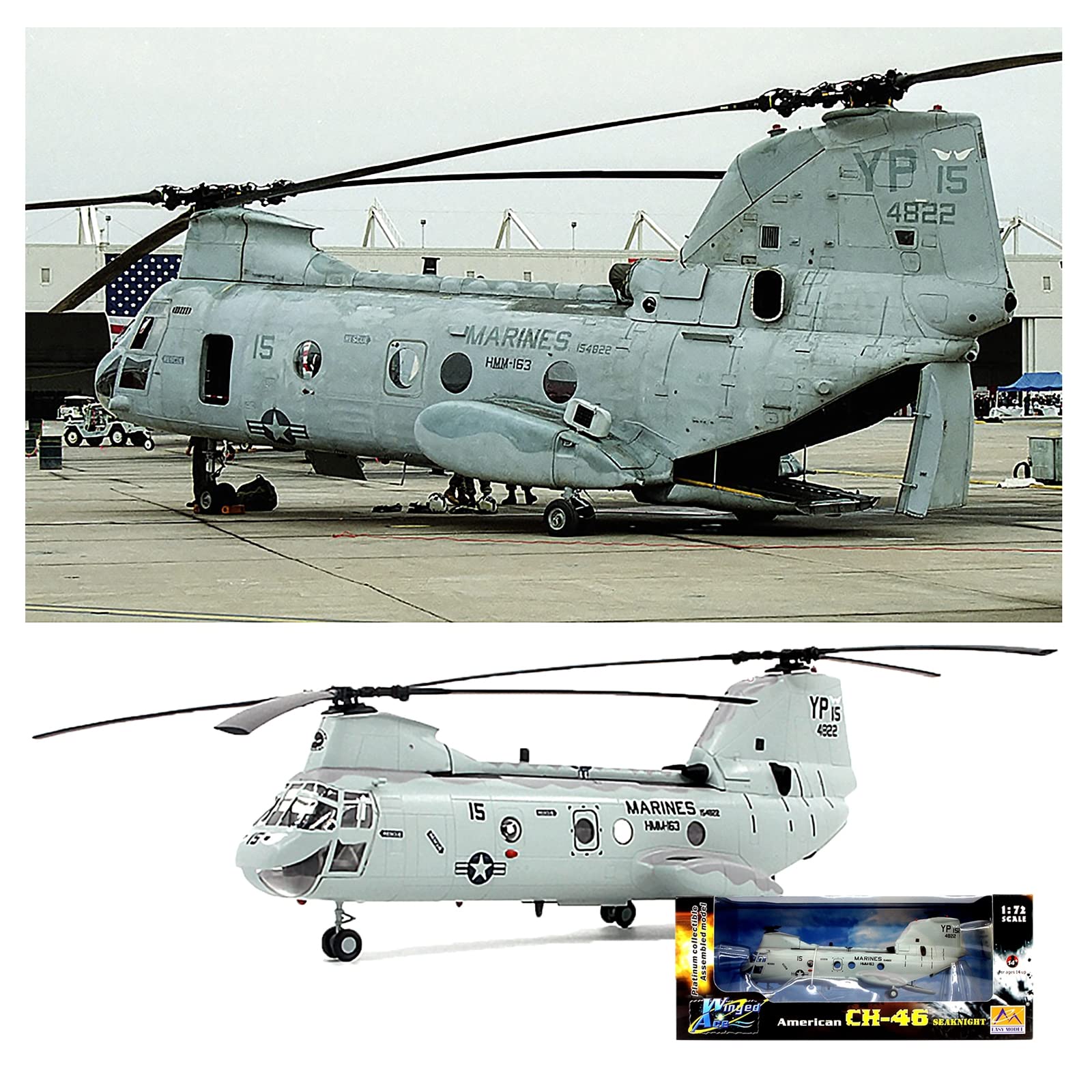 BOLYUM US Navy 1/72CH-46D Sea Knight Helicopter HC-3 CH-46E Sea Knight Helicopter HMM-163 Finished Aircraft Model Transport Helicopter,Ch46e