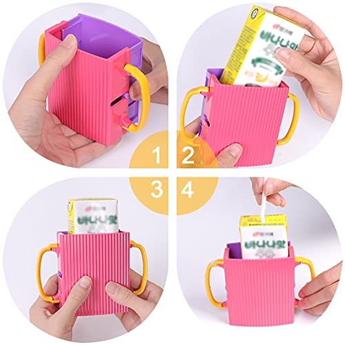 LIUHUIZEYU Children's Juice Box Holder Milk Box Holder Juice Bag Holder for Toddlers No Squeeze Adjustable Folding Food Pouch and Telescopic Cup Holder for Kids No Spill (blue)