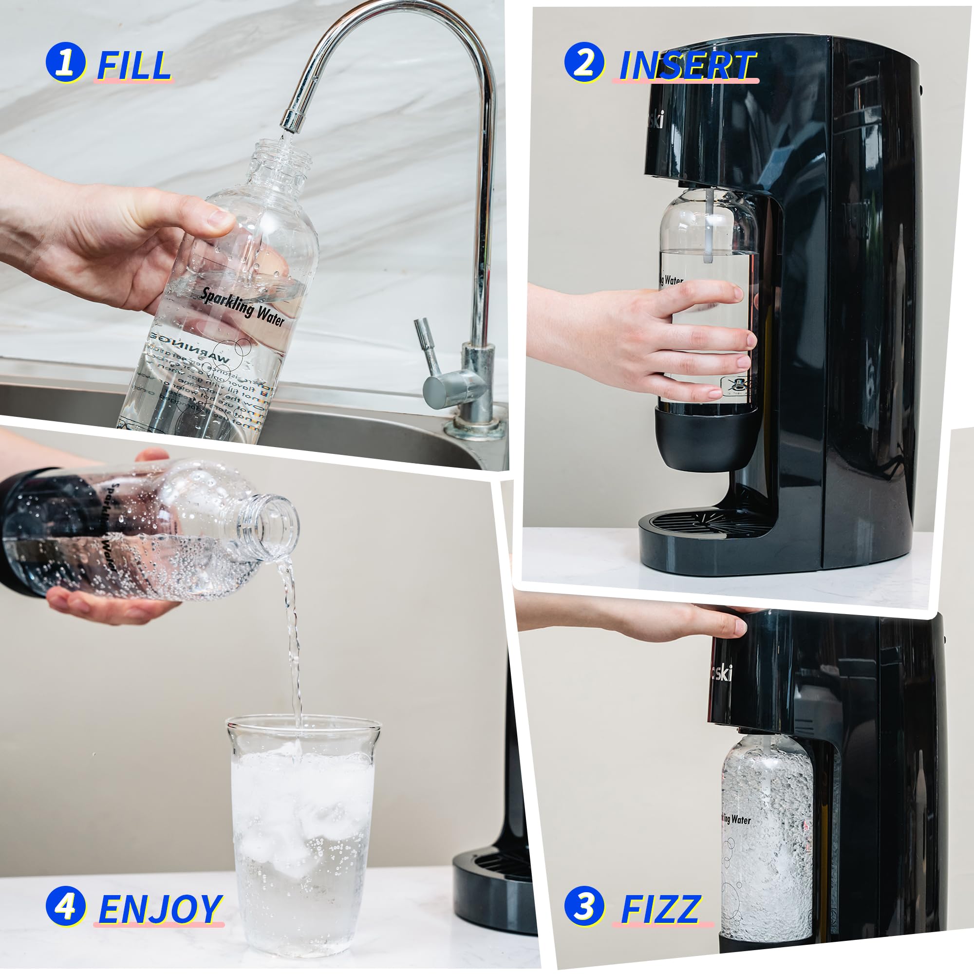 Daski Daski sparkling water maker soda water maker with carbonating bottle for home, sommer refreshing drink, color black.