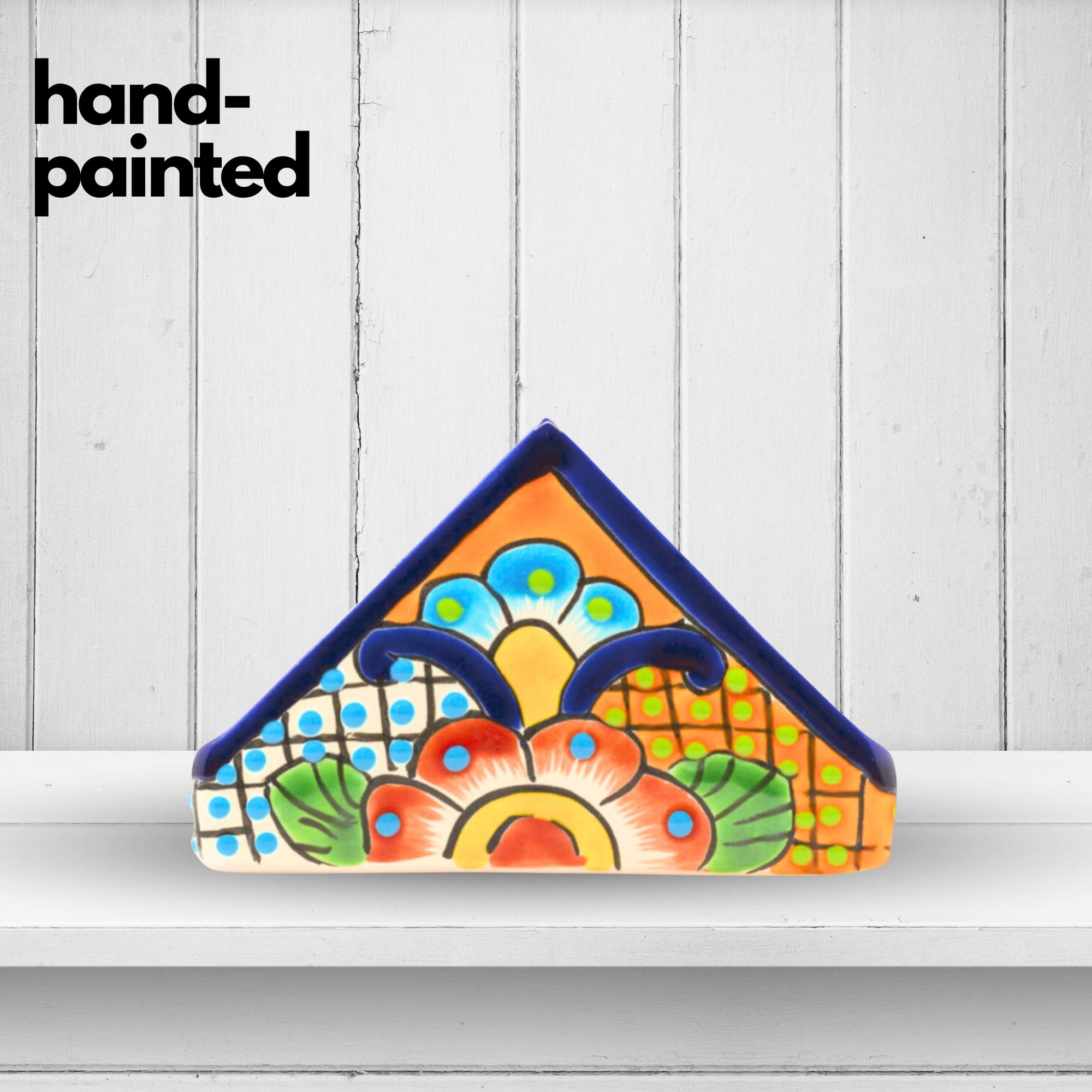 Ceramic Cocktail Napkin Holder - Authentic Mexican Pottery - for Kitchen Countertop | Dinner Table | Indoor & Outdoor Use Tissue and Letter Holder - Mexican Style Talavera Servilletero (Multicolor)