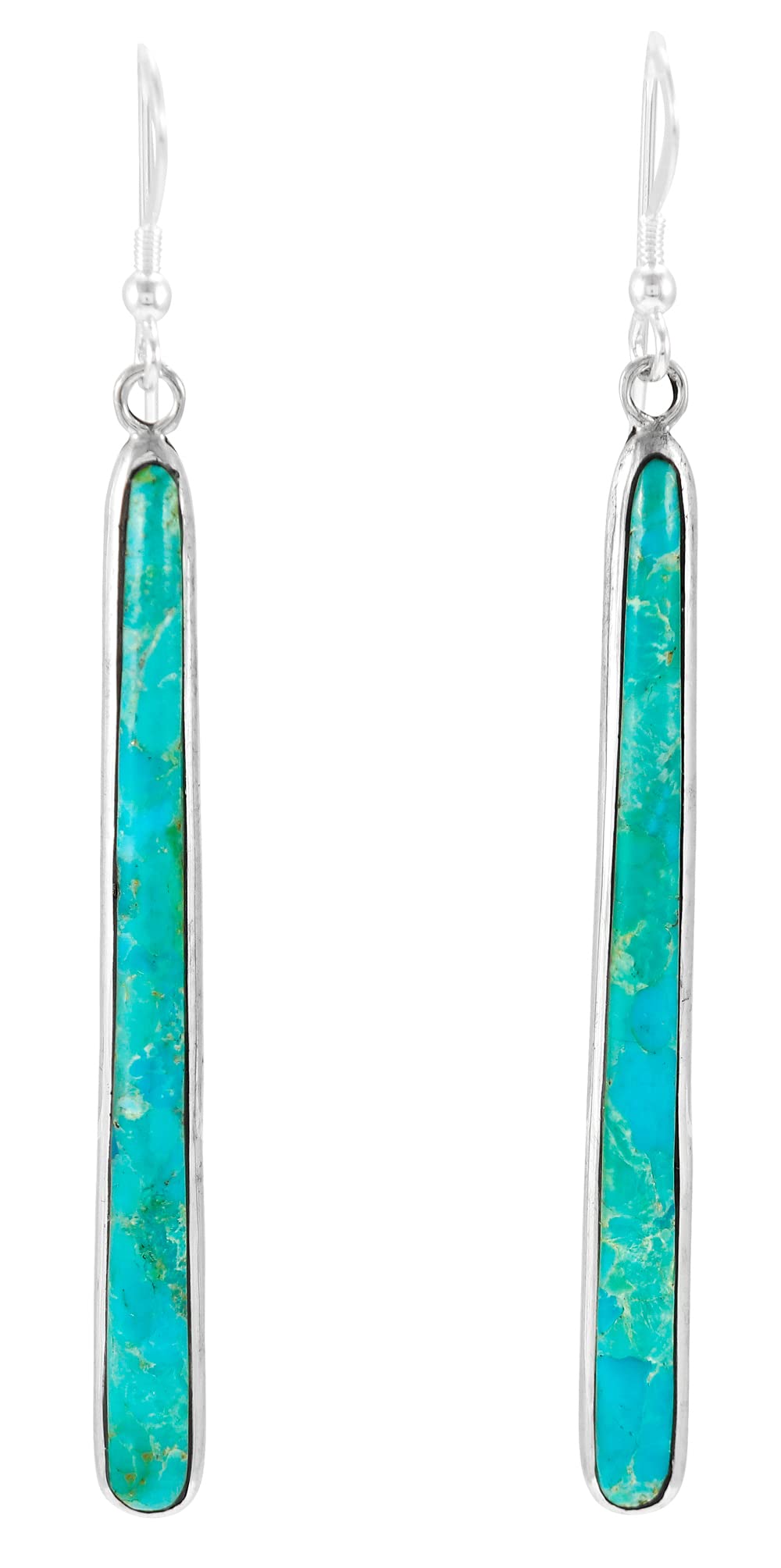 Turquoise Earrings 925 Sterling Silver & Genuine Turquoise (Choose Color) (Turquoise)