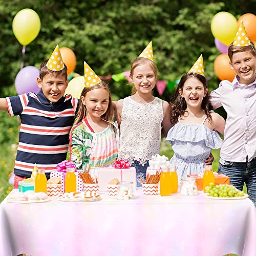 Pastel Rainbow Tablecloths 2 PCS Disposable Rainbow Tablecloth Waterproof Plastic Table Cloths for Rectangle Tables, Birthday Decoration Party Supplies for Birthday Wedding Pink Theme Party 108" x 54"