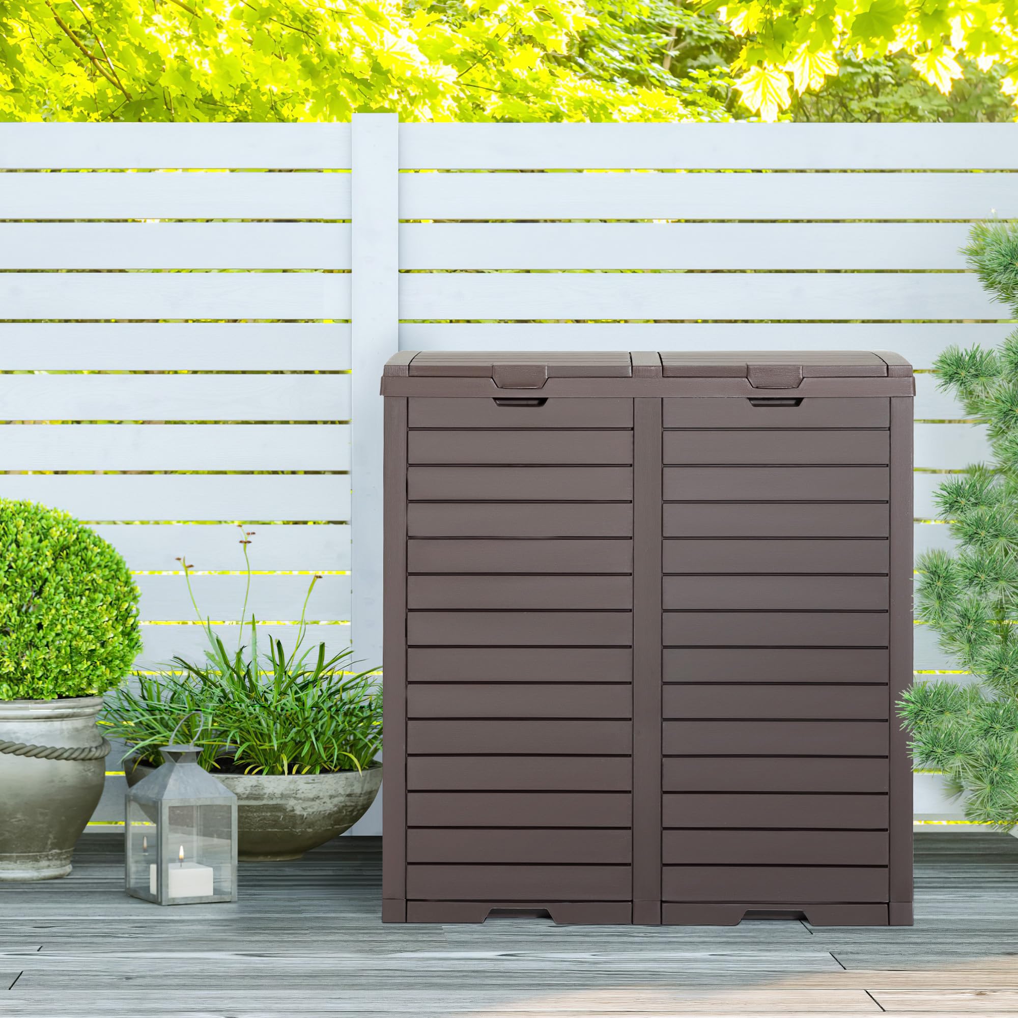 Homall 80 Gallon Outdoor Trash Can Resin Garbage Can Dual Waste Bins with Lid, Drip Tray, Side Grooves for Patio Backyard Deck Roadside