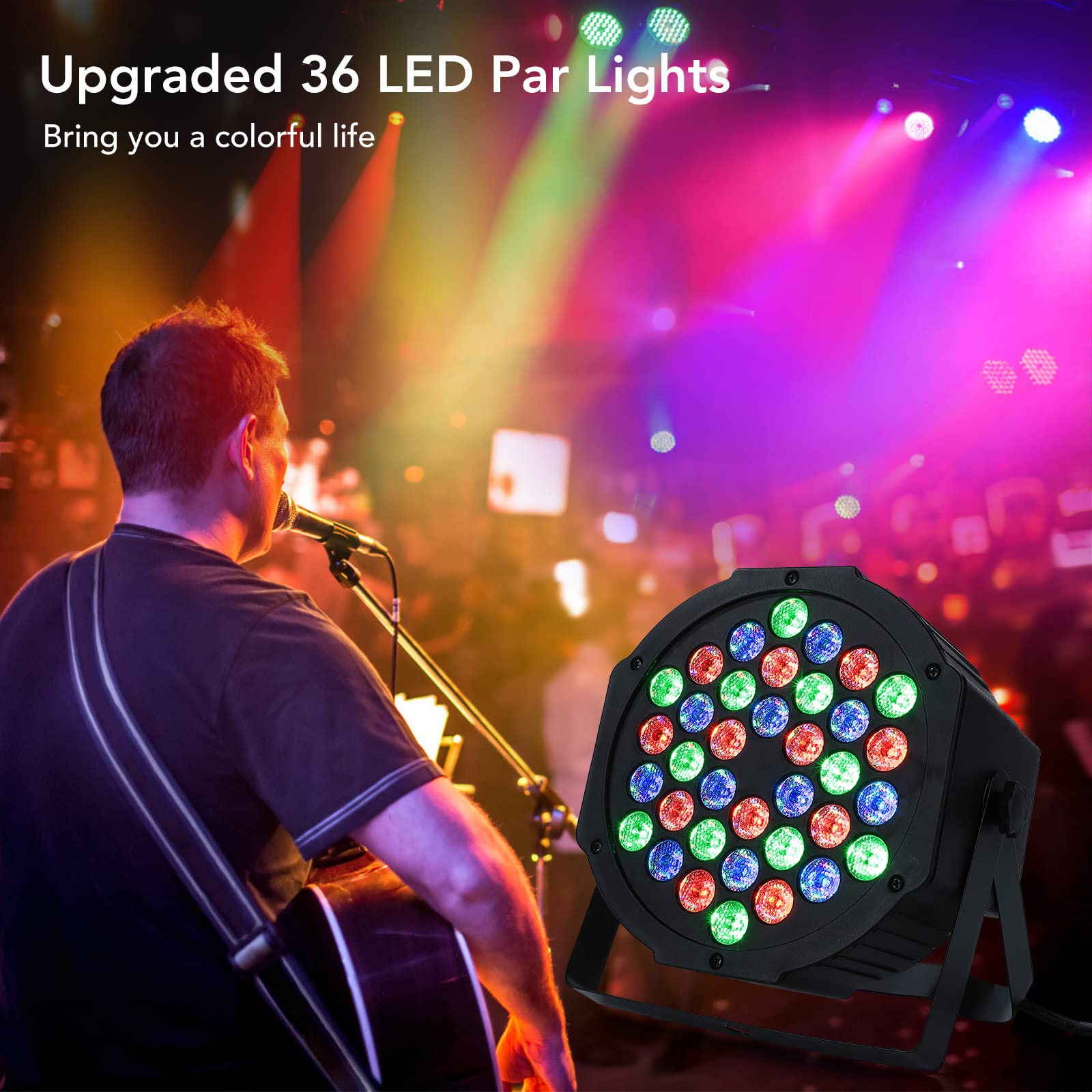 LUNSY Dj Lights, 2 Pack 36 LED Par Lights Stage Lights with Sound Activated Remote Control & DMX Control, Stage Lighting Uplights for Wedding Club Music Show Christmas Holiday Party Lighting