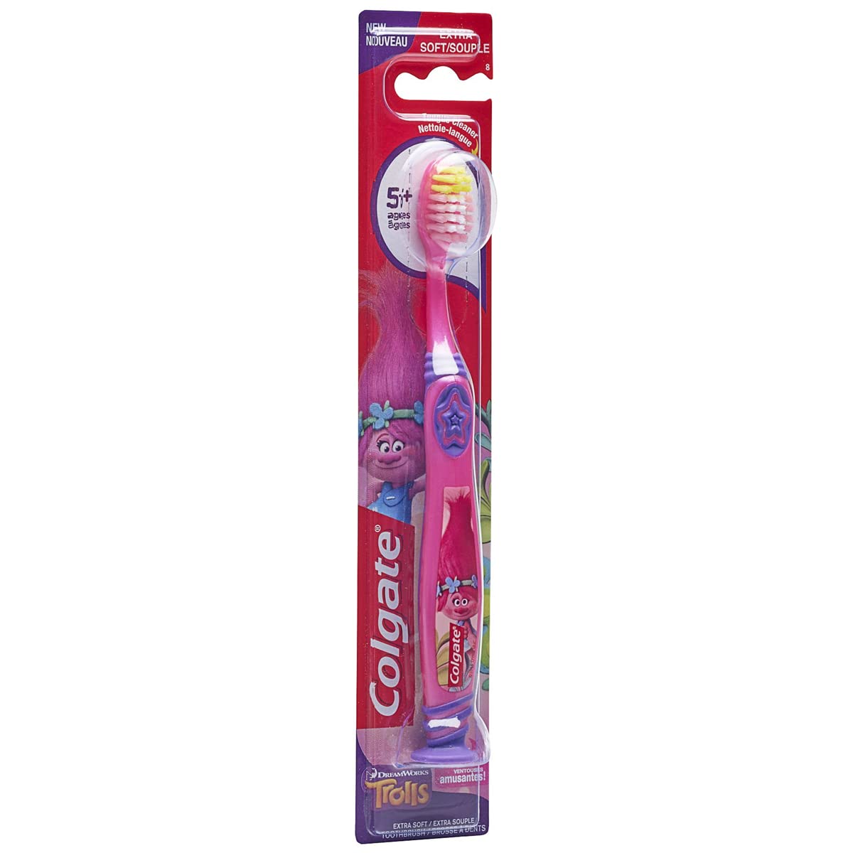 Colgate Kids Trolls Toothbrush with Suction Cup, Children Ages 5+ Extra Soft (Colors Vary) - Pack of 2