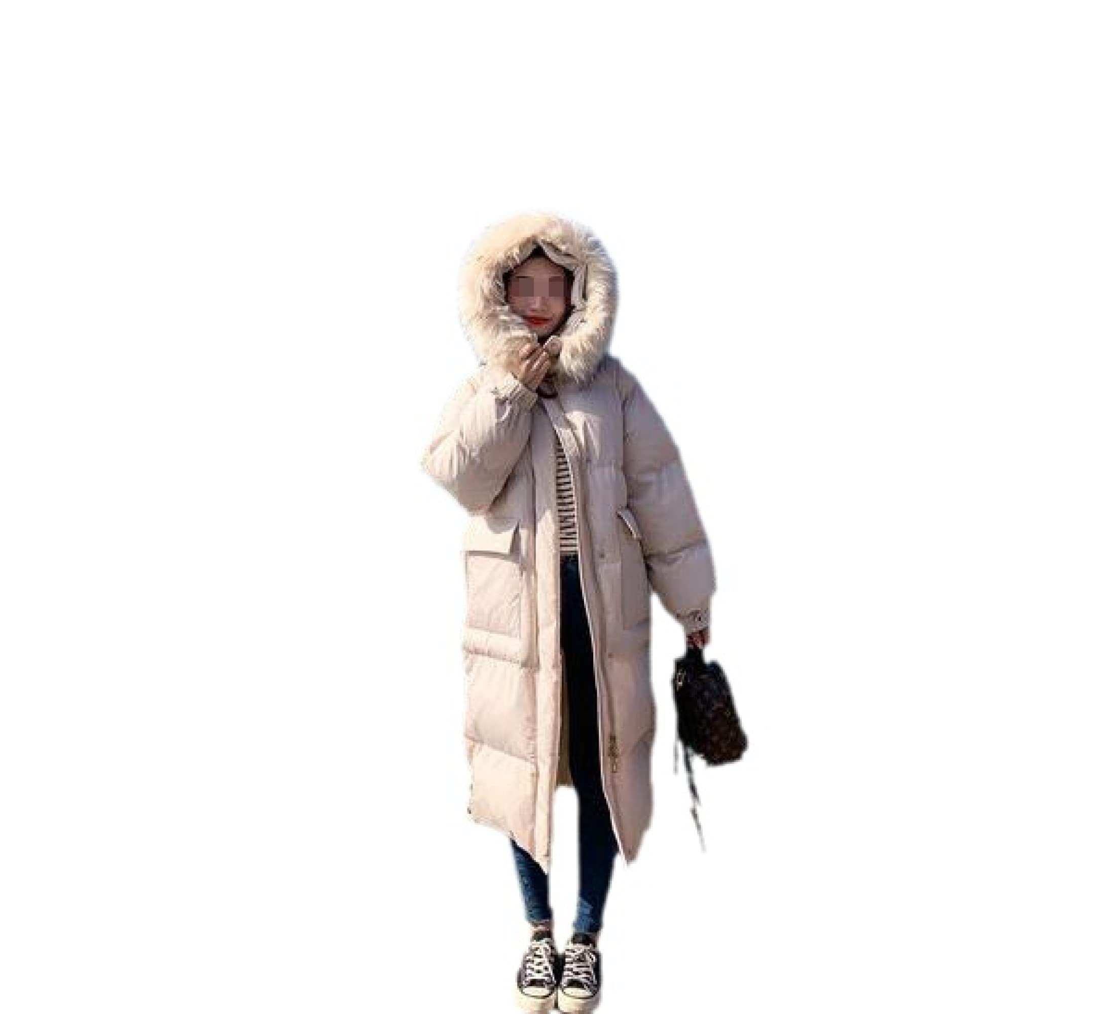 BLFYQB Winter Coat Female Loose Port Wind Long Section Thigh Thicken Nagymaros Collar Coat Tide Fit The Wrist Cuffs/Beige/L