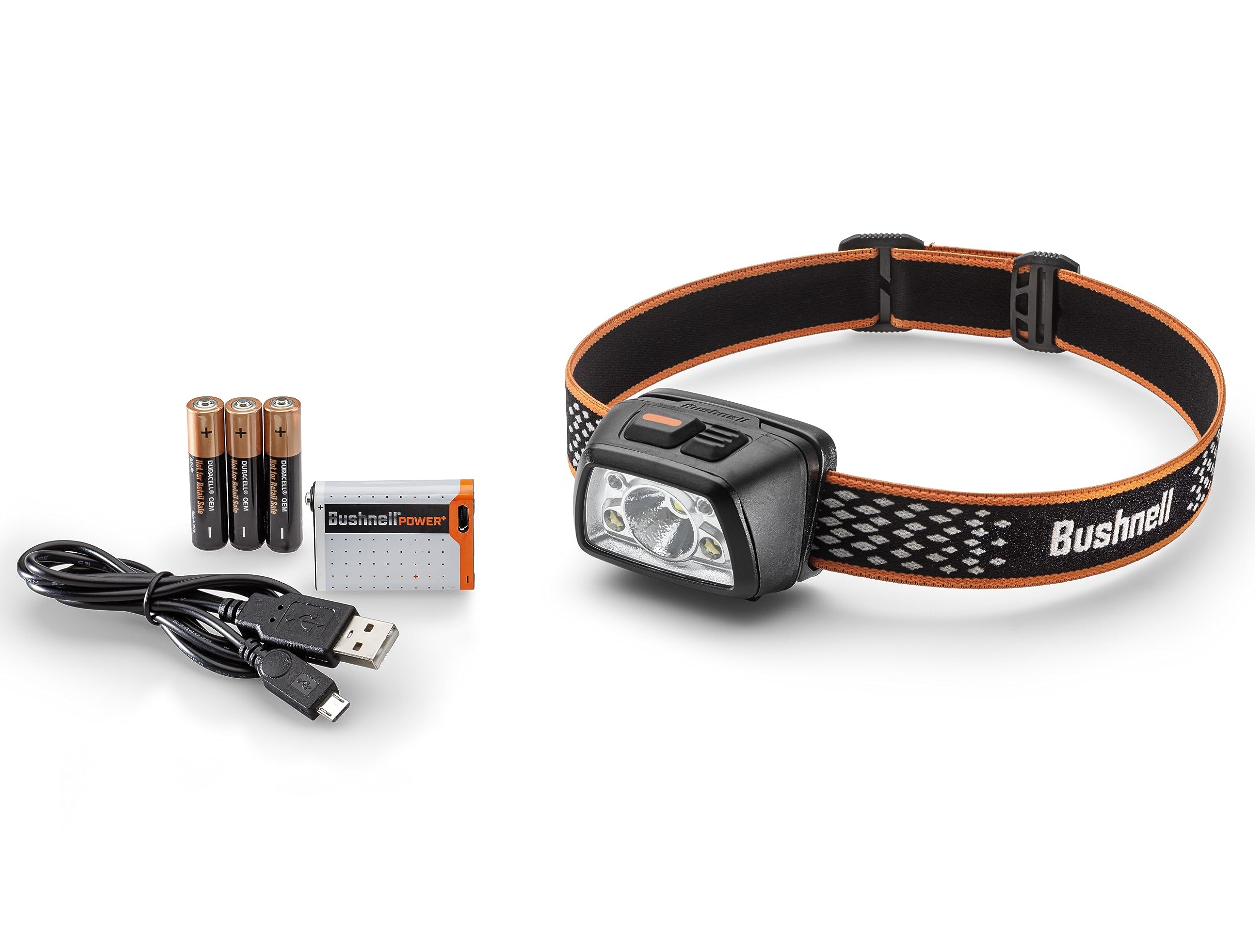 Bushnell Power+ 500L LED Headlamp - Flexible Power, Water Resistant, Rechargeable, Adjustable Band, Red Mode