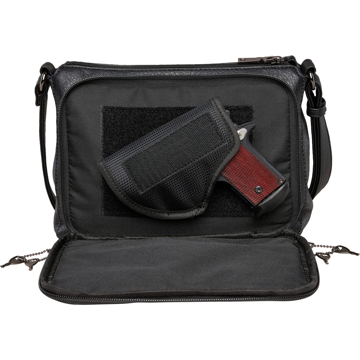 Concealed Carry Kinsley Crossbody with RFID Wallet - Discreet Locking CCW Bag for Women - Universal Holster (Mahogany)