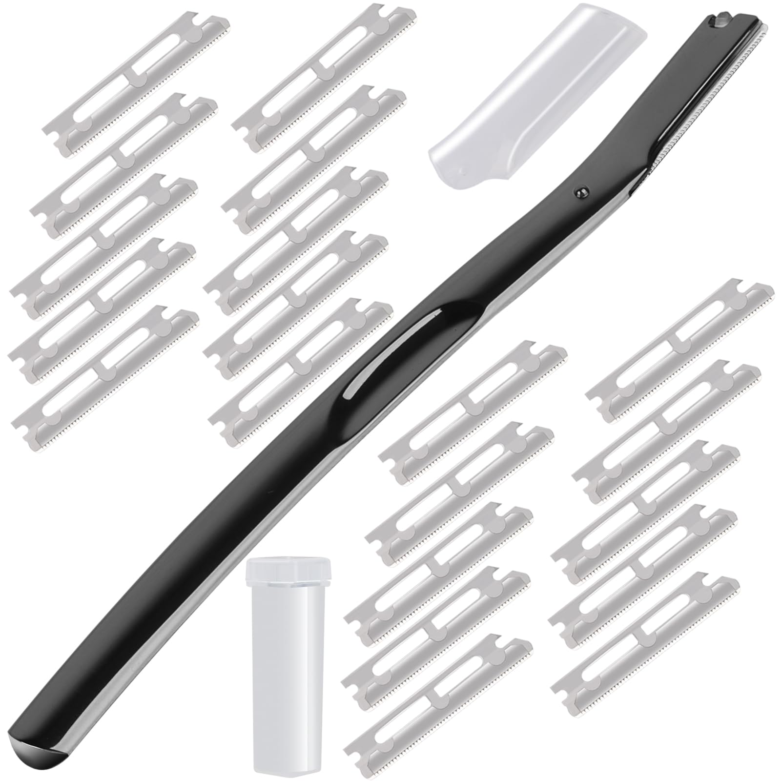 Dermaplaning razor,Eyebrow razor, metal eyebrow trimmer, replaceable blades, Shaver and Eyebrow Shaper For Women & Man,with 20 blades (black)