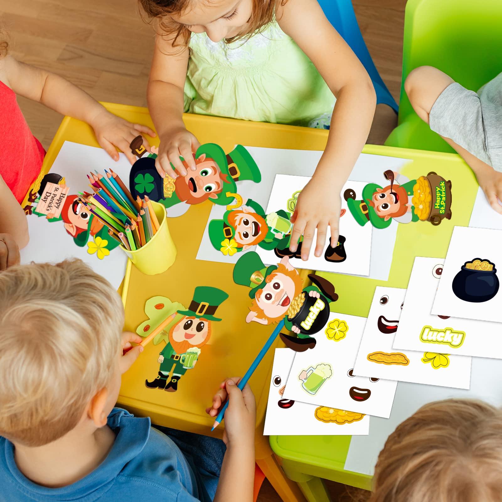 chiazllta 30 Packs St. Patrick's Day Craft Kits DIY Leprechauns Art Craft for Preschool Kids, St. Patrick’s Day Make Your Own Leprechauns Paper Craft Set for Home Class Game Activities Kindergarten